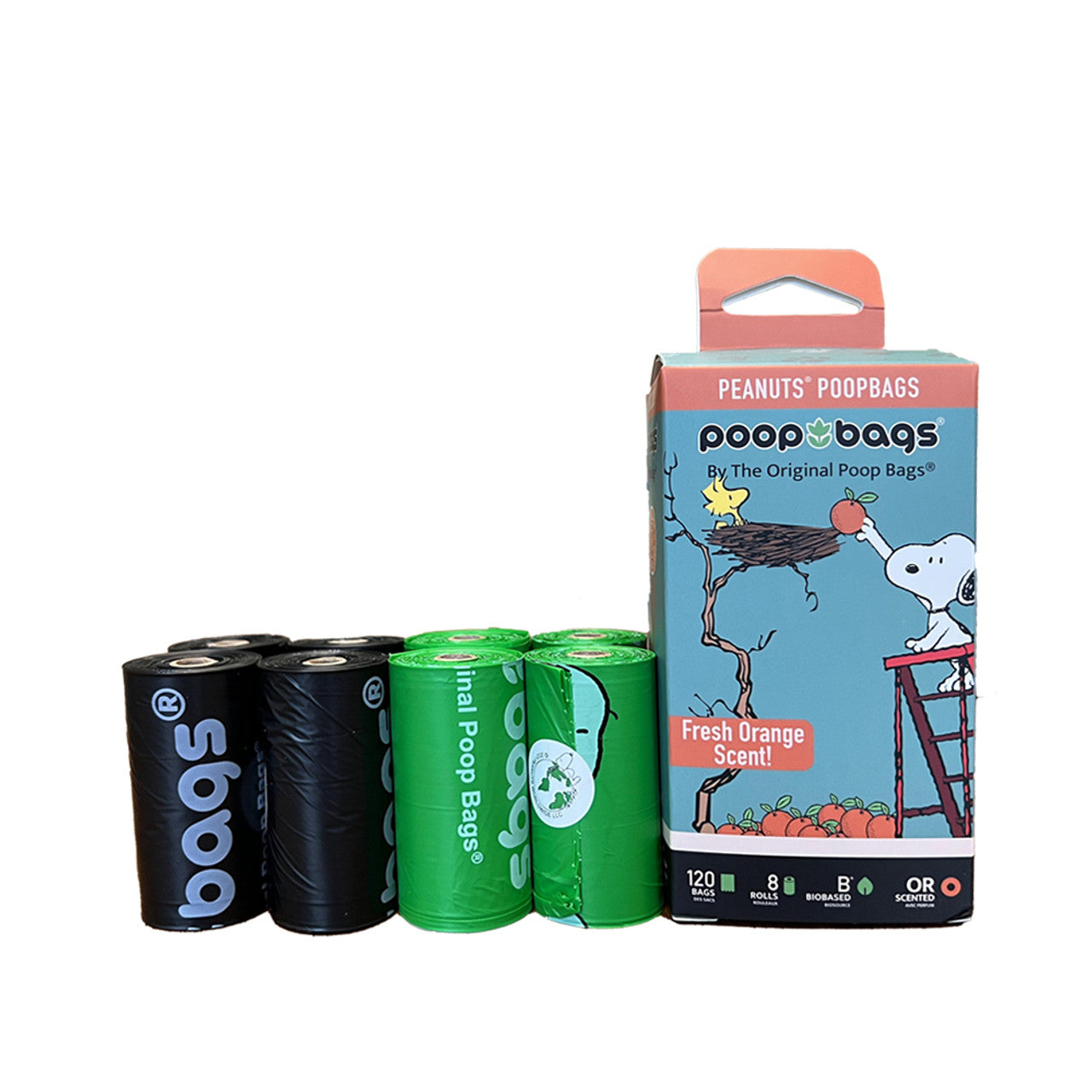 THE ORIGINAL POOP BAGS® PEANUTS 8 ROLL/120 BAGS BIOBASED (ORANGE SCENT ...