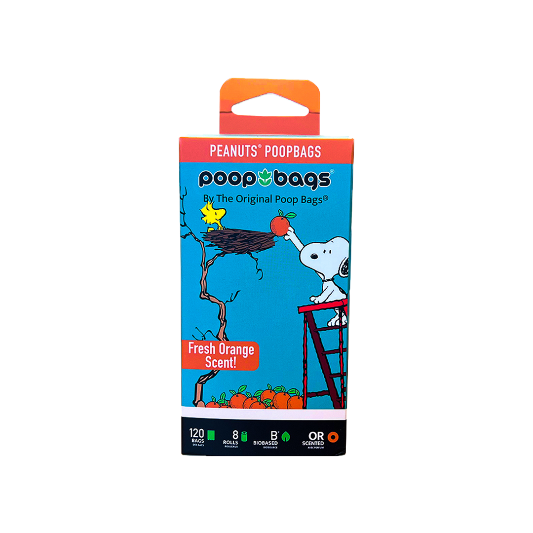 THE ORIGINAL POOP BAGS® PEANUTS 8 ROLL/120 BAGS BIOBASED (ORANGE SCENT ...